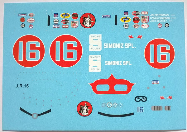 Decal Watson Roadster Simoniz # 16 - Jim Rathmann – Ostorero Slot Models